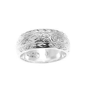 Arthur's Jewelry 925 sterling silver Hawaiian plumeria scroll smooth diamond cut edge 8mm thick heavy ring size 6