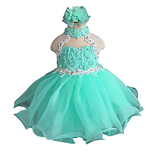 Jenniferwu Pageant Dress Handmade Beaded Dresses Toddler Pageant Princess Dress G053 12-18M Blue