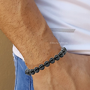 Black Tourmaline Bracelet for Women Men's Gifts - Protection Healing Crystal Bracelet - 8mm Gemstone Beaded Adjustable Bracelet Pulseras Para Hombres Mujer Stocking Stuffers