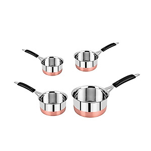 4 Pcs Set - Stainless Steel Copper Bottom Saucepan, Tea Coffee Pan, Milk Pan, Tapeli Patila, Sauce Pot (Capacity-800 ml,1200 ml,1700 ml, and 2000 ml).