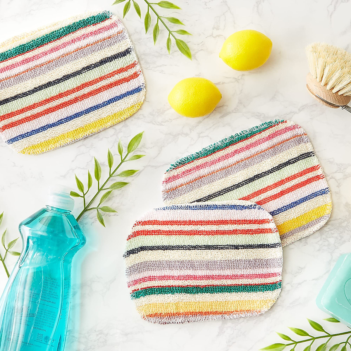 RSVP International Skrubby Cleaning Collection Machine Washable, Nylon Coated, Pot & Pan Scrubbing, Cloths, 3 Piece, Multi-Color Stripe