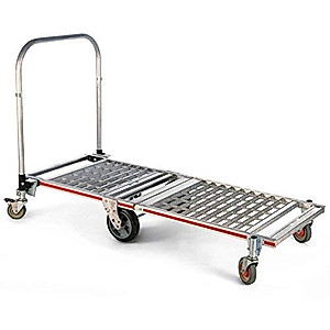 Magline MT1TA 6 Wheel Foldable Merchandising Platform Truck with Extension, 39 Handle and Balloon Cushion Wheel, 1500 lbs Capacity, 23-1/4 Deck Width (Pack of 1)