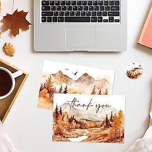 Whaline 48 Pack Fall Thank You Card Watercolor Forest Mountain Landscape Greeting Cards with Envelope Sticker Blank Note Cards for Autumn Thanksgiving Wedding, 4 x 6Inch