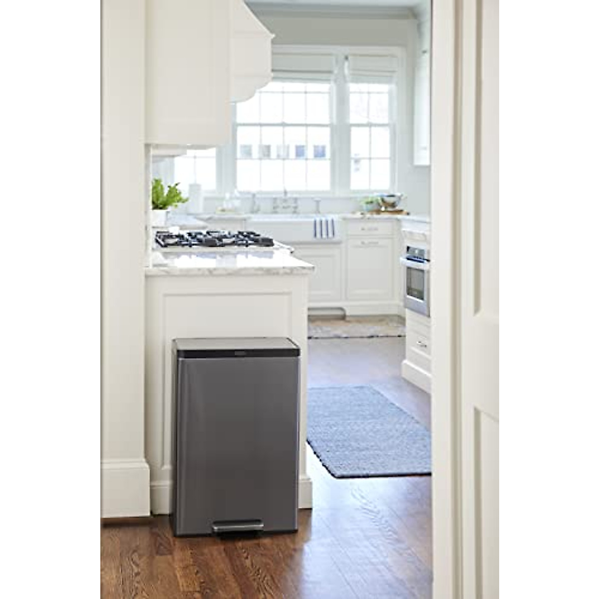 Rubbermaid Stainless Steel Metal Step-On Trash Can for Home and Kitchen, Charcoal, 12 Gallon, 2112520