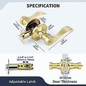 LOQRON Wave Style Door Lever Keyed Entry Door Handle with Lock, Entrance Lever Reversible for Left/Right Handed for Office or Front Door with Satin Brass Finish, 1 Pack