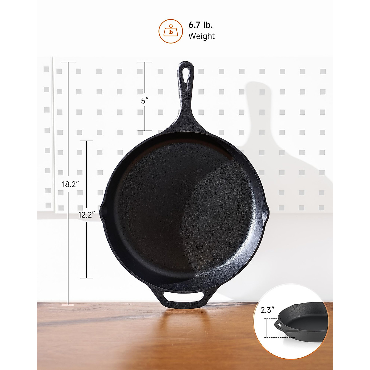 DARTMOOR Pre-Seasoned Cast Iron Skillet, 12 in Cast Iron Frying Pan with Handle, Protective Covers, & Pour Spouts, Safe Grill Cookware with Non-Stick Surface, Cast Iron Pan for Indoor & Outdoor Use