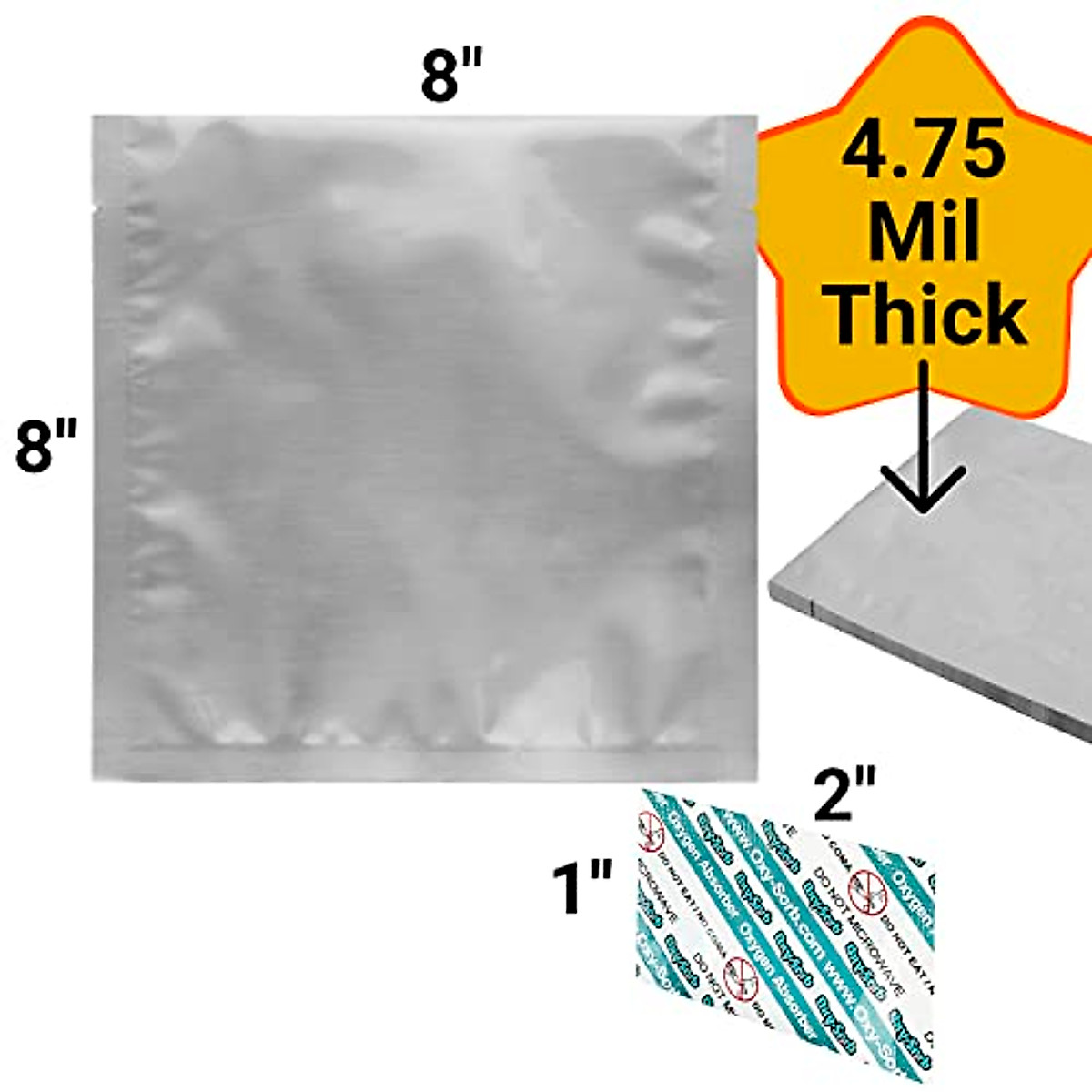 Dry-PacksMB8x8-100CC-80PK80 - 1 Quart Mylar Bags & Oxygen Absorbers for Dried Food & Long Term Storage by ®!, Silver