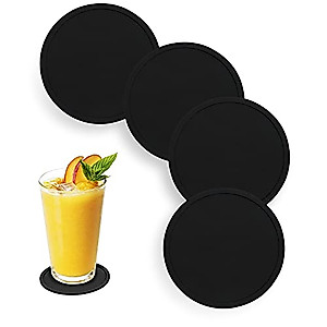 Coasters for Drinks-Anti-Slip Durable Reusable Drink Coasters Set,Non Slip Cup Coasters Silicone Coasters Fit Coffee Table Desk Beverage Bar Protect Desk from Heat and Scratch Damage(4 Pack,Black)
