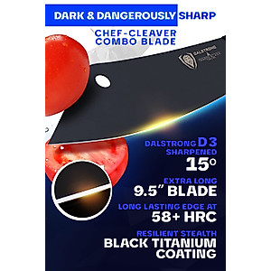 Dalstrong Hybrid Cleaver & Chef Knife - 8 inch - 'The Crixus' - Shadow Black Series - Razor Sharp Black Titanium Nitride Coated - High Carbon 7CR17MOV-X Vacuum Treated Steel - Sheath - NSF Certified