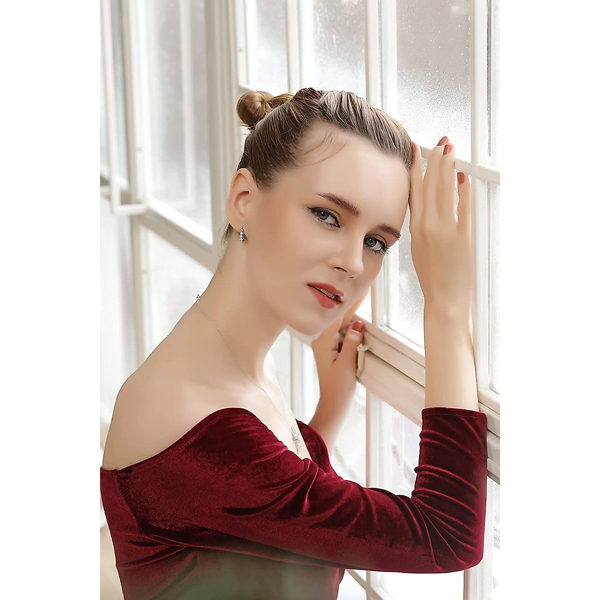 Sterling Silver Small Round Huggie 18mm Blue Topaz Hoop Earrings for Women