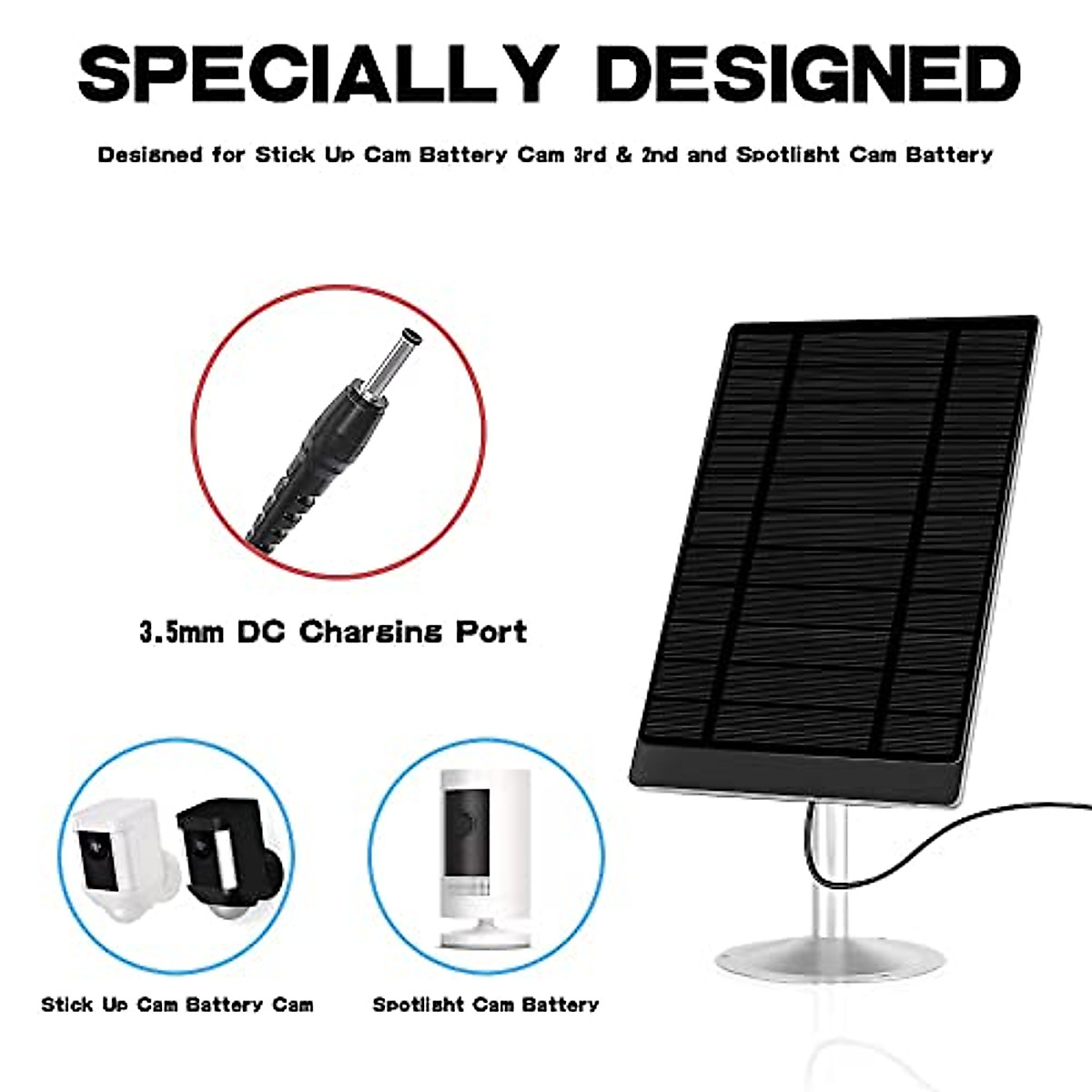 Solar Panel for Ring Camera, 2PCS Waterproof Solar Panel for Ring Stick Up Cam Battery and Ring Spotlight Cam Battery (5V 4.5W)