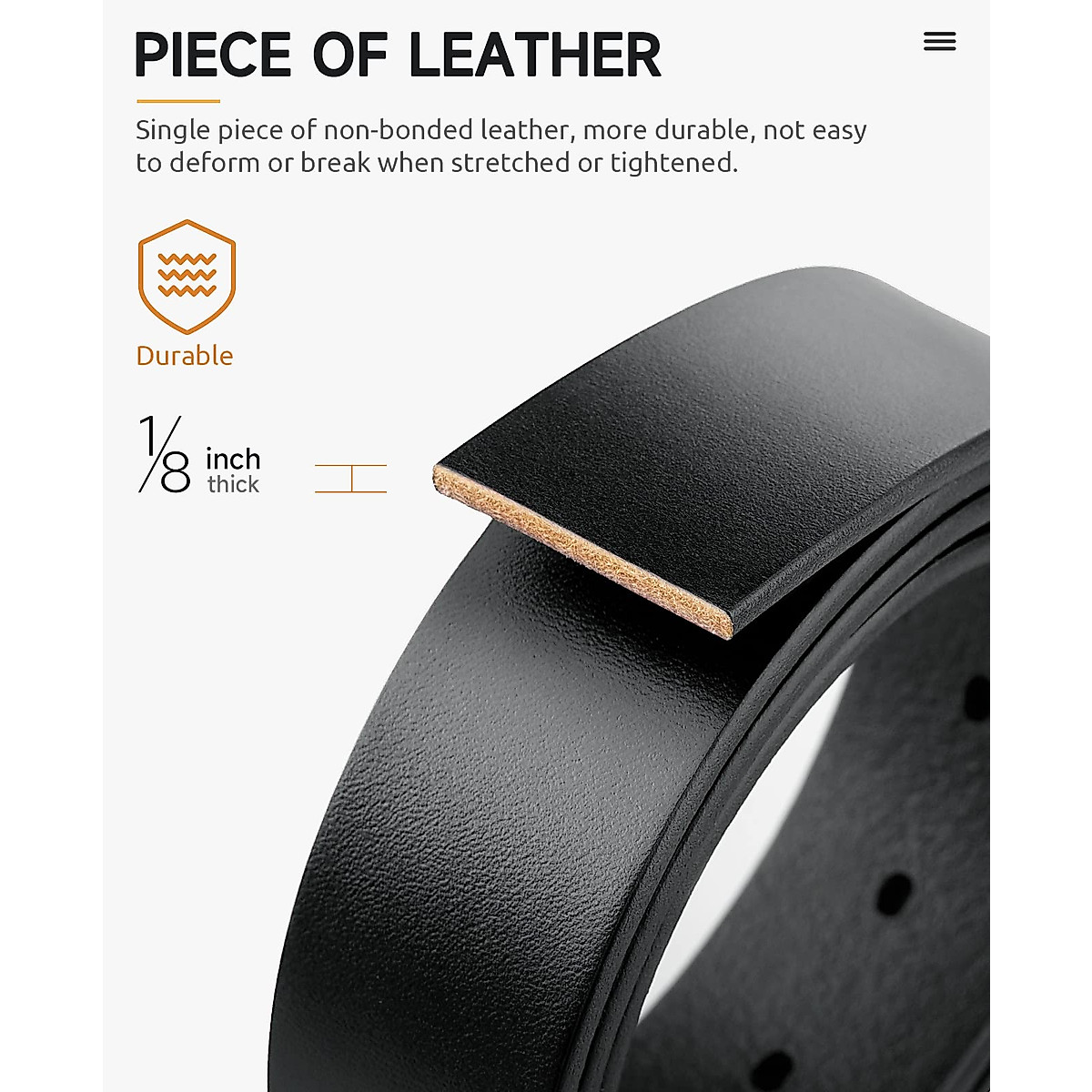 Buffway Mens Belt Full Grain Genuine Leather Belts for Men Casual Jeans or Dress with Gift Box 1 3/8”Wide Size 38” - Black