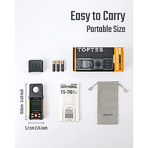 TopTes TS-710 Light Meter, Lux/Foot Candles Meter with 180º Rotating Sensor, 0.1~200,000 Lux Range, Large Backlit Display, Light Meter for Plants, Car Headlights, Home & Office LEDs (Includes Battery)