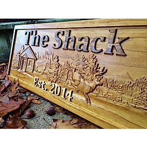 Personalized Cabin Sign Custom Wood Sign Rustic Cabin Decor Personalized Man Cave Sign Established Gift Camper Sign Lake House Sign Cottage Plaque Wooden Wall Décor Deer Home Decor