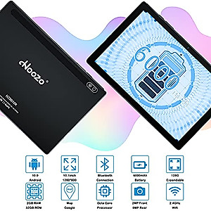 Hoozo Tablet 10 Inch, Android 10 Tablets with 6000mAh Long Battery Life, Quad Core HD Touch Screen, 32GB, 8MP Camera, WiFi BT Google Play Tabletas PC - Black