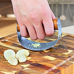 Auyeetek Garlic Press, Stainless Steel Mincer &Crusher Set Heavy Duty Easy Squeeze Clean for Ginger with Professional Ergonomic Handle Cleaning Brush Rust Proof Dishwasher Safe