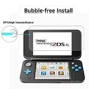 AKWOX (4-Pack) Tempered Glass Top LCD Screen Protector + HD Clear Crystal Buttom LCD Screen Protective Filter compatible with for New Nintendo 2DS XL [2 GLASS Top, 2 PET Bottom]