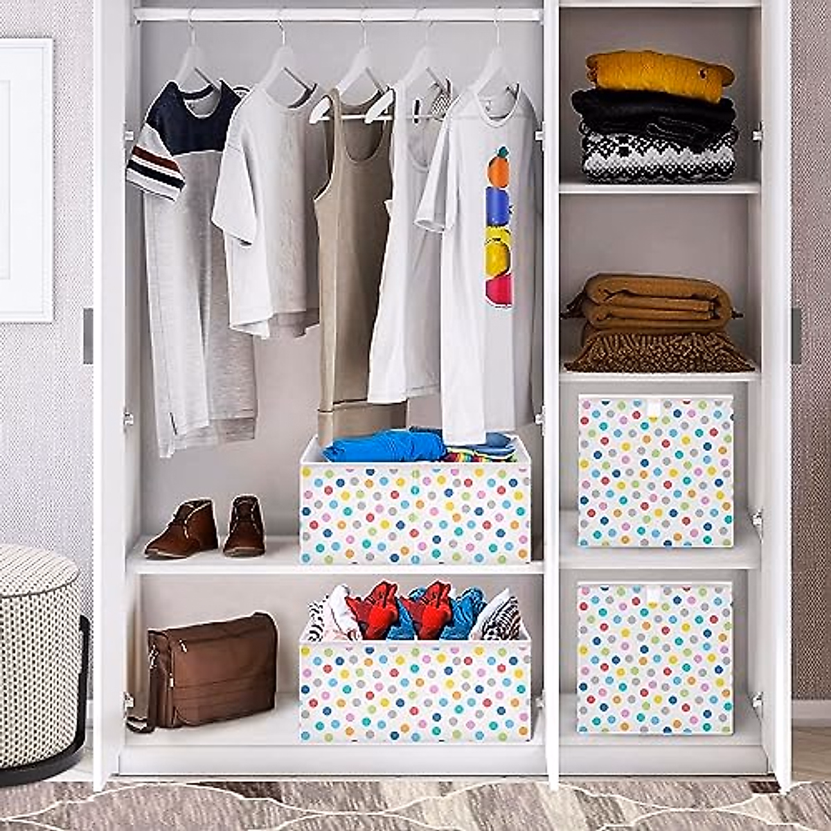 Emelivor Polka Dot Cube Storage Bin Fabric Storage Cubes Large Storage Baskets for Shelves Collapsible Cube Organizer Bins for Shelves Nursery Closer Bedroom Home,11 x 11inch