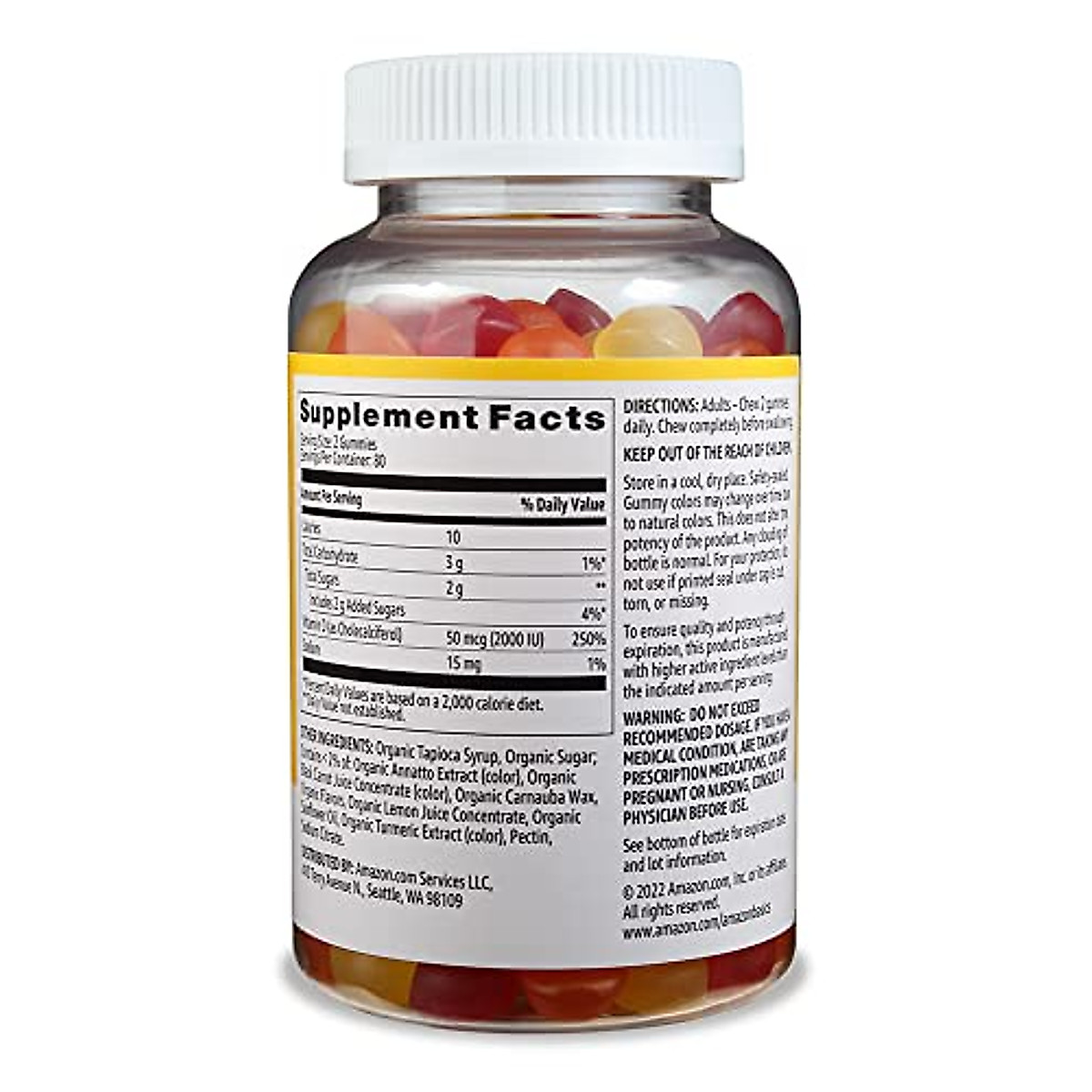 Amazon Brand - Solimo Vitamin D3 2000 IU, 160 Gummies (2 per Serving), Orange, Lemon & Strawberry