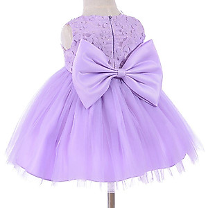 Purple Baby Girl Formal Dress Baptism Bowknot Embroidery Lace Flower Tutu Girl Dress Tulle Princess Wedding Party Baby Toddler Dress Newborn 3 Months