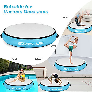 Goplus Inflatable Round Gymnastic Mat, 8” Thick Air Roller Tumbling Exercise Training Mat with Electric Air Pump, Waterproof Durable Air Spot Air Mat Set Yoga Floor Mat for Home Gym School (Blue)