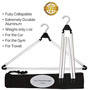 Travel Hanger, Car Hanger, Clothes Hanger, Gym Hanger, Fitness Hanger- Folding Foldable Hanger, Portable Hanger (Matte Silver & Black)