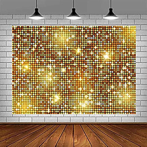 SENDY 7x5ft Gold Glitter Backdrop Disco Party Decorations Glitter Birthday Wedding Party Photo Background for Photography 70s Theme Party Banner Photo Studio Props
