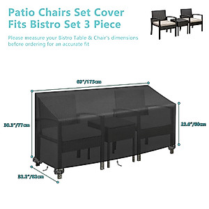 Kovshuiwe Patio Chairs Set Cover for Bistro Set 3 Piece, 600D Waterproof Cover for Patio Furniture Set 3 Piece/Outdoor Furniture Sets/Chiar Conversation Set
