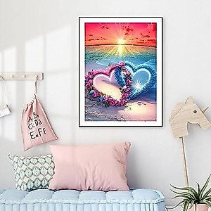 Suyaloo 5D Diamond Painting Kits for Adults - Love Beach Art Kids Beginner,DIY Sunset Full Drill Round Rhinestone Home Wall Decor Gifts 11.8X15.7inch LY3354-1