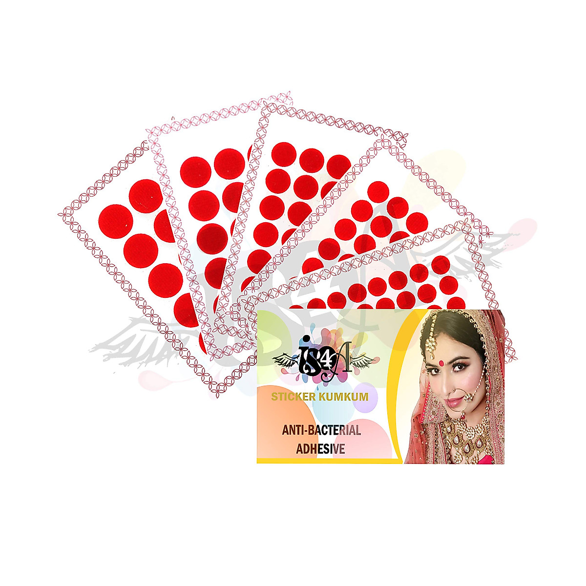 IS4A 447 Multicolored Bollywood Forehead Stickers Adhesive Body Jewelry 9 Cards of Different Sized Tattoo Velvet Bindi Round Dot (RED)