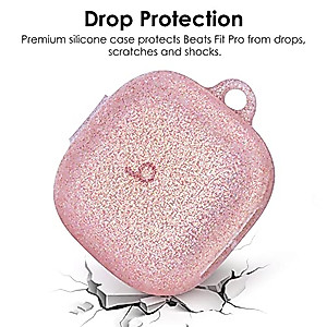 Beats Fit Pro Case Cover, Filoto Silicone Beats Fit Pro Earbuds Case for Women with Cute Pompom Keychain Shockproof Protective Case Accessories (Rose Gold)