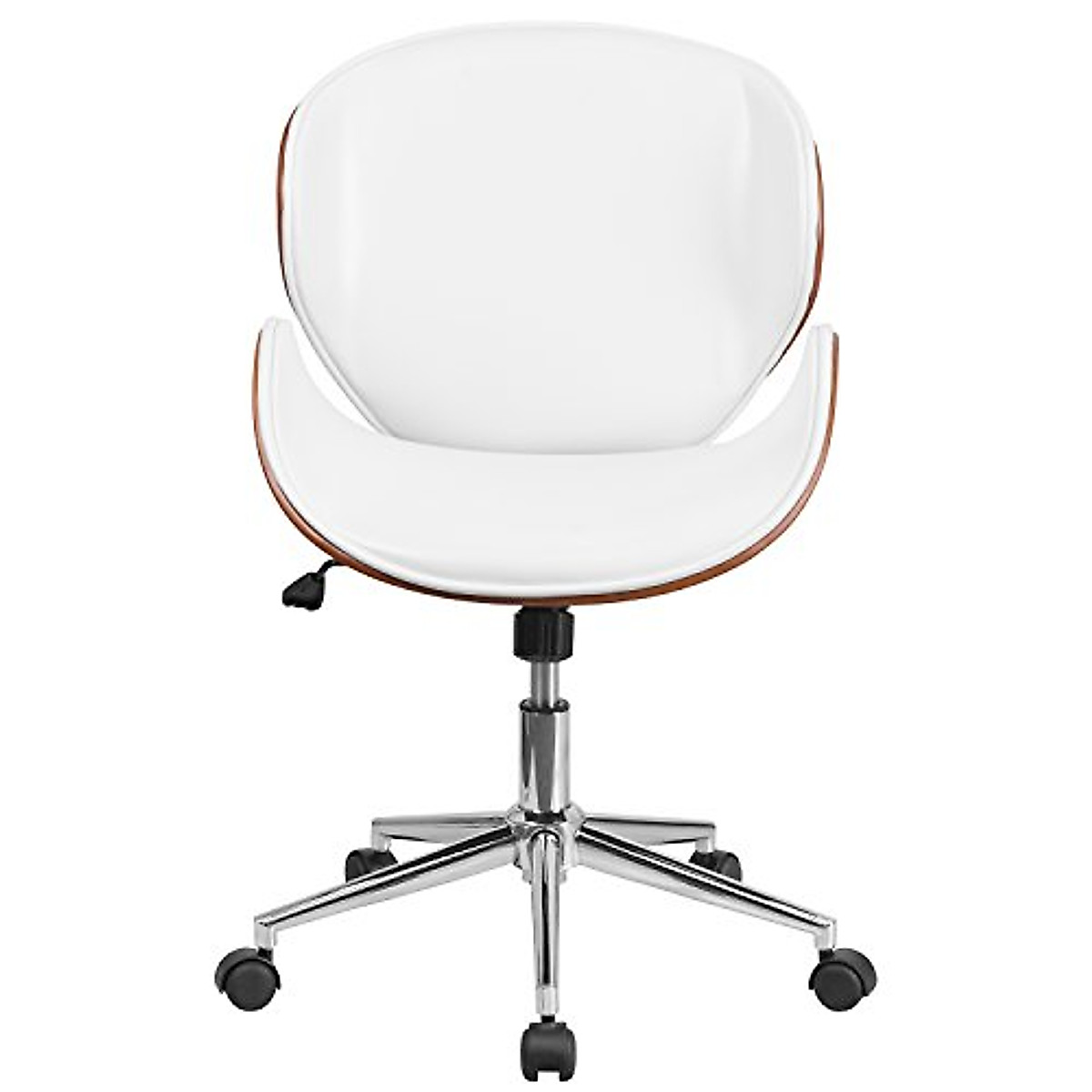 Flash Furniture Tana Mid-Back Walnut Wood Conference Office Chair in White LeatherSoft