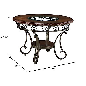 Signature Design by Ashley Glambrey Old World 45" Round Glass Top Dining Table, Brown