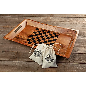 Wonder-ful Gifts Serving Tray with Chessboard - Chess and Checkers Pieces Included