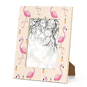 POFATO Pink Flamingo Bird Pineapple 4x6 Picture Frame Wood Photo Frame for Tabletop Display Wall Mount Picture Frame Display 4x 6 Inch Photo Wall Decor Home Gift Frames