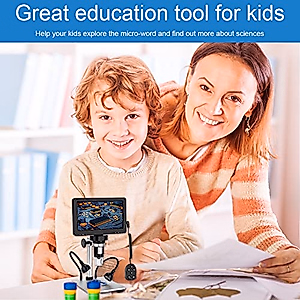 7" LCD Digital Microscope 1200x, 1080P FHD Video Microscope with PC View, USB Coin Microscope with Wired Remote,10 LED Lights, 32GB SD Card, 12MP Camera Microscopes for Kids/Adults