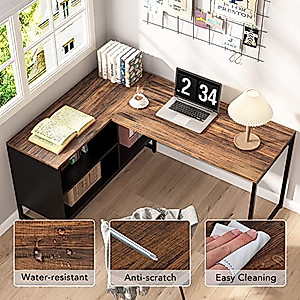 Tribesigns L Shaped Desk with Storage Cabinet, 59 inch Large L-Shaped Office Desks, PC Desks with Heavy-Duty Metal Frame Rustic Brown Black