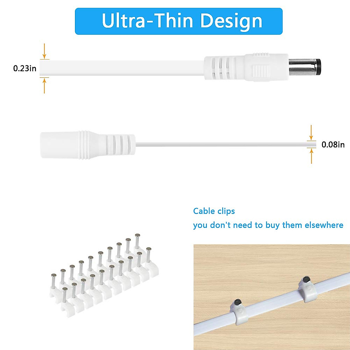 2-Pack DC Extension Cord 5.5mm x 2.1mm 10ft,12v DC Power Extension Cable for Security Camera,Dvr Standalone LED Strip,Car,CCTV IP Surveillance,5v 9v 24v 12 Volt Male to Female Plug Supply Adapter