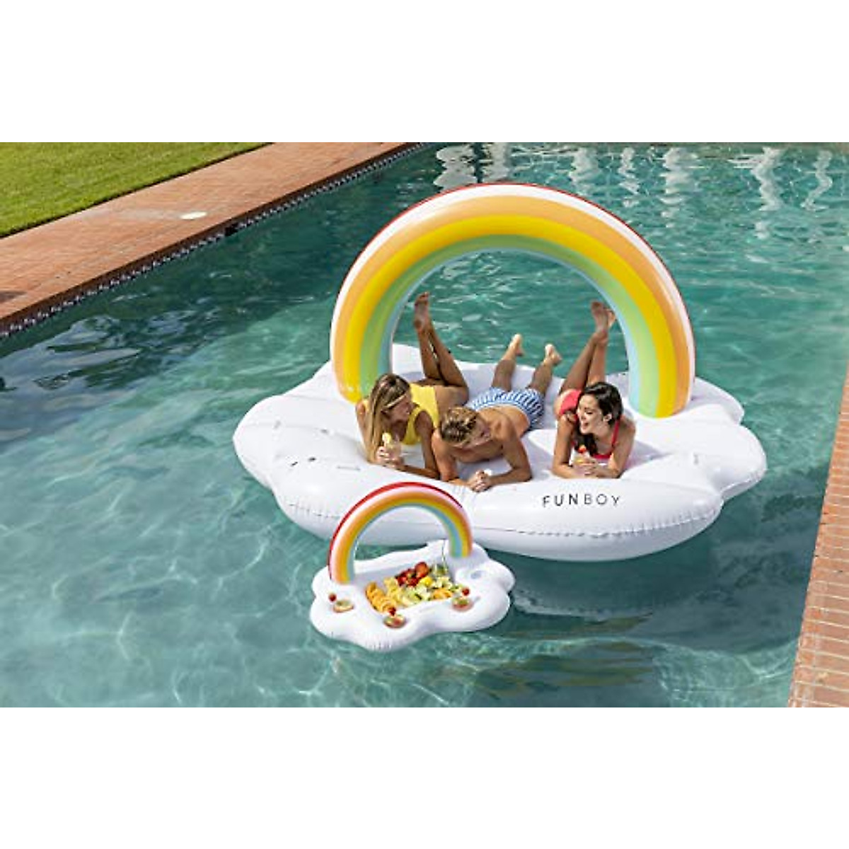 FUNBOY Giant Inflatable Luxury Rainbow Cloud Daybed and Rainbow Cloud Drink Cooler Pool Float Bundle, Perfect for a Summer Pool Party