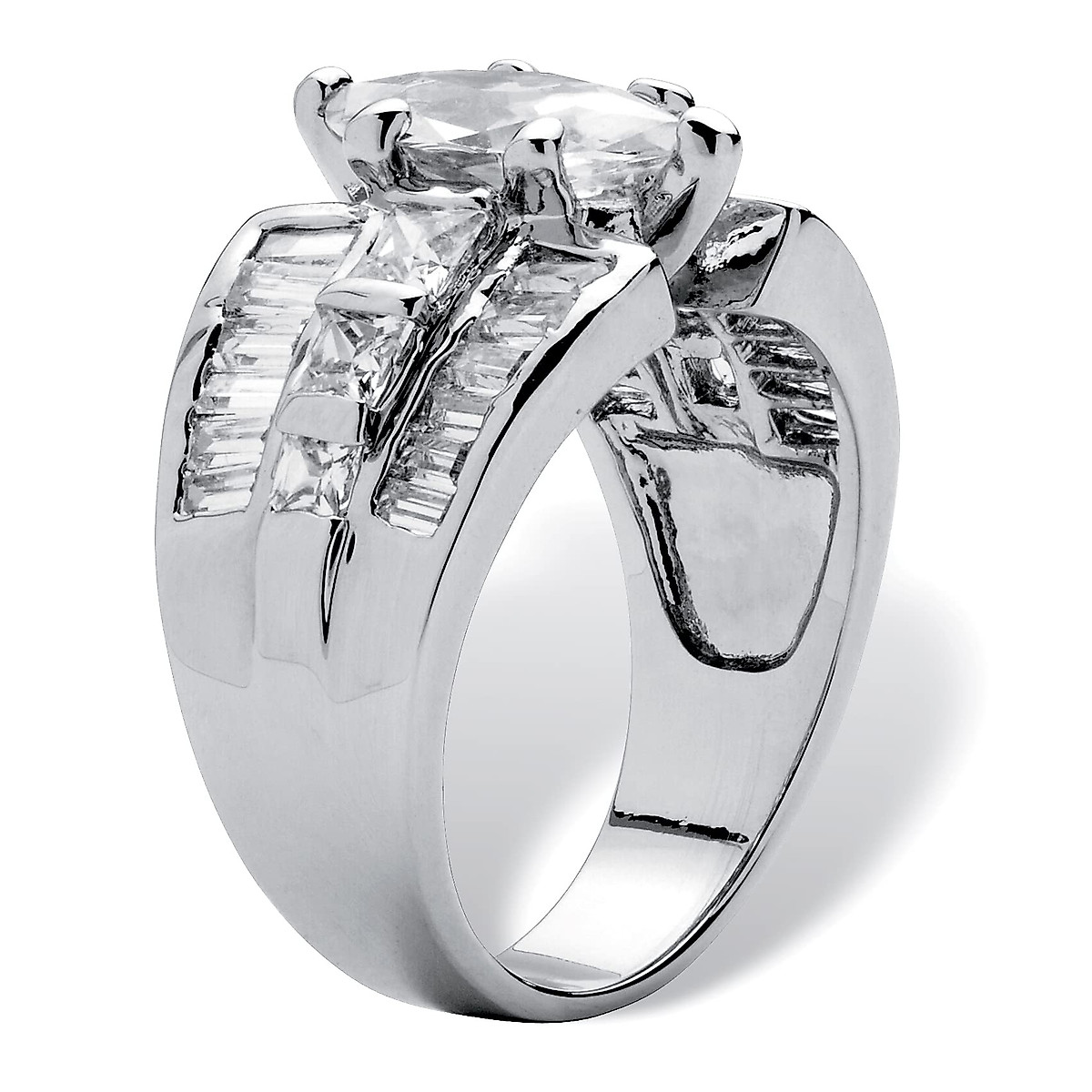 PalmBeach Platinum-Plated Marquise Cut Cubic Zirconia Engagement Ring Sizes 6-10 Size 8