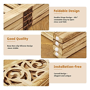 Svimi Folding Room Divider, 5.6Ft 4 Panels Wood Carved Privacy Screens, Free Assembled Freestanding Portable Reversible Functional Decorative Partition for Home Office Restaurant Bedroom (Wood)