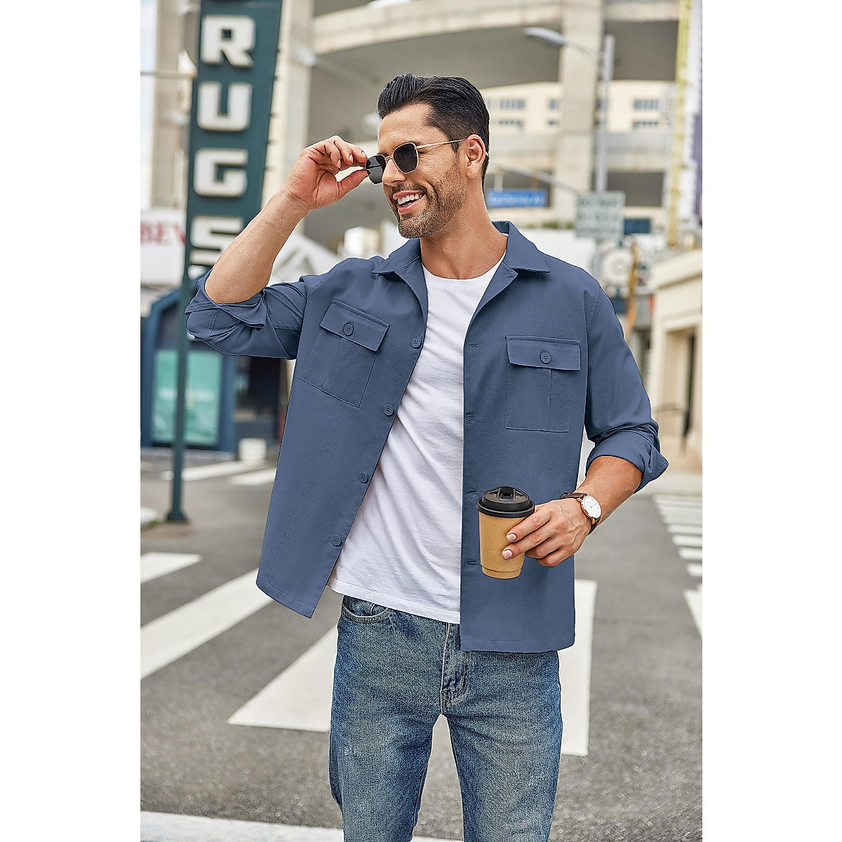 COOFANDY Trucker Jackets for Men Casual Lightweight Overshirt Button Down Shirt Jacket with Pockets