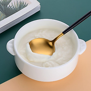 QOBIMOON Reusable Chopstick and Spoon Set,Stainless Steel Korean Spoons Chopsticks,Metal Chopsticks Spoons Set of 3 Dinnerware For Home or Restaurant,Black Gold