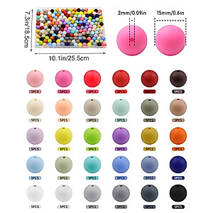 150PCS FIVEIZERO Silicone Beads, 30 Colors 15mm Silicone Beads Bulk for Keychain Making,Focal Beads Rubber Round Bulk Beads Mixed Color Silicone Beads for DIY Crafts Making