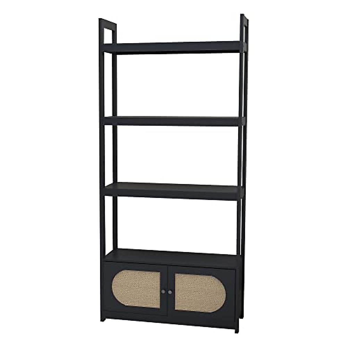 LANTRO JS Bookshelves Bookshelf and Bookcase 4 Tier Bookshelf Storage Rack Shelves with 2 Doors Bedroom Storage Equipment for Living Room Home Office, Black, 31.5"×11.81"×70.87"
