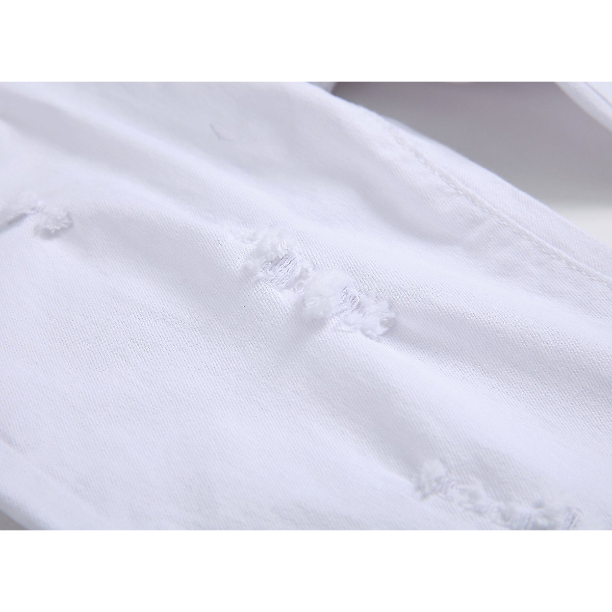 Boy's White Slim Fit Skinny Jeans Ripped Elastic Waist Pants with Zipper for Kids,White,14 Slim