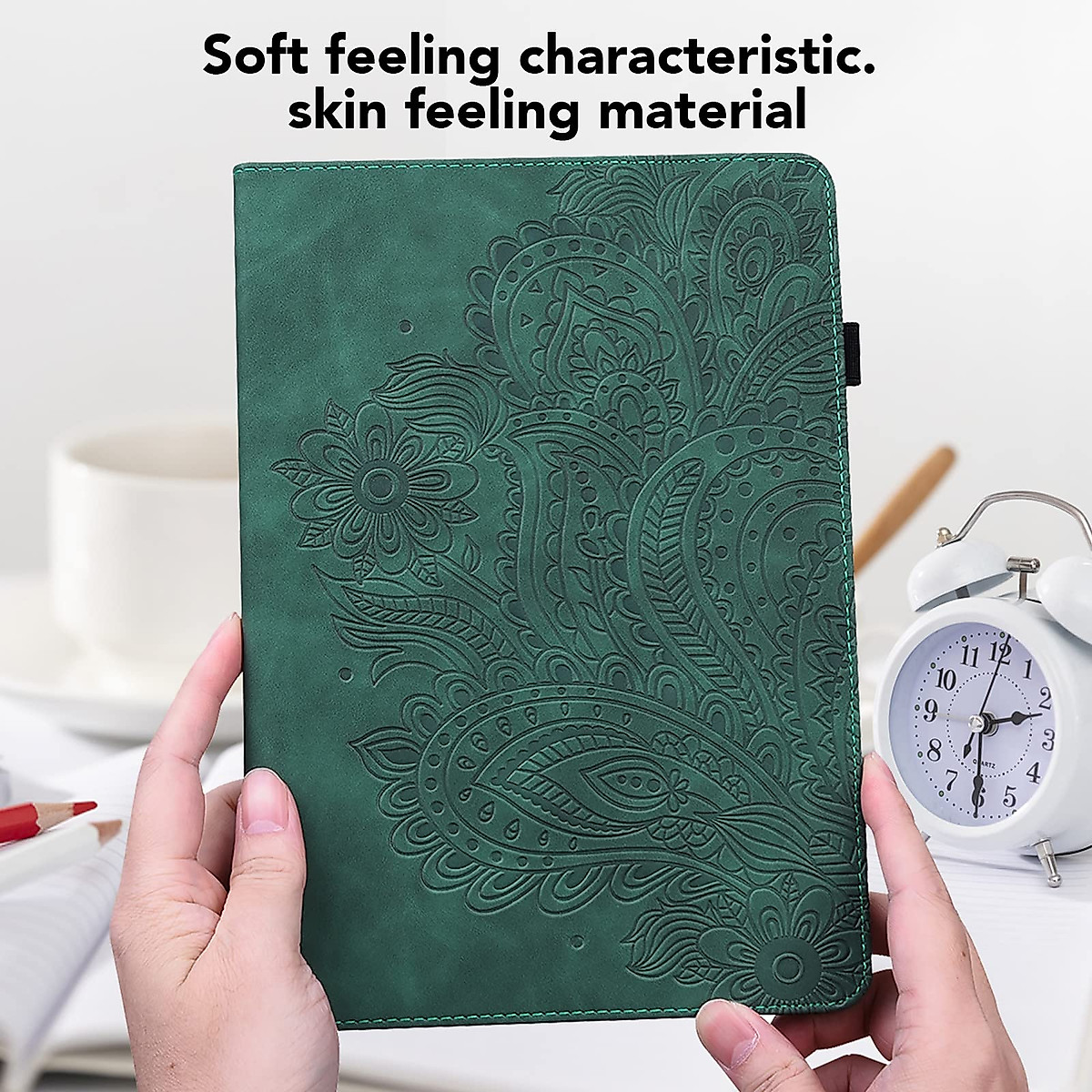 VODEFOX Case for Xiaomi Redmi Pad SE 11 inch 2023 Released,PU Leather Flip Embossed Flower Stand Case Cover with Card Solt Protective Cover for Redmi Pad SE Tablet - Green