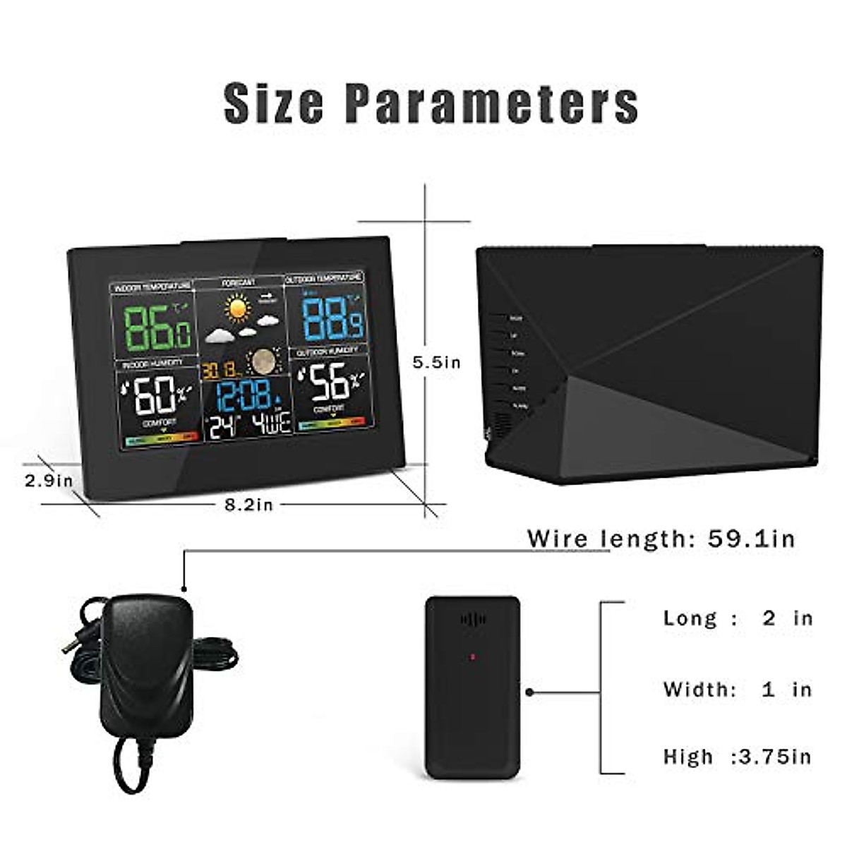 Geevon Weather Station Wireless Indoor Outdoor Thermometer, Color Large Display Weather Thermometer with Alert, Comfort Level, Barometric Pressure, Alarm Clock, Easy to Set and Tabletop Stand