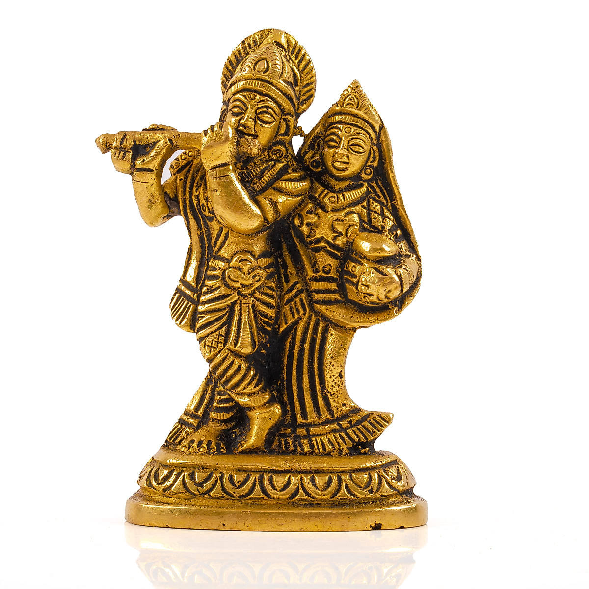 Brass Radha Krishna Pooja Murti Idol Statue God Lord Spiritual Religious Sculpture Indian Antique Statue Décor Showpiece for Home Temple Puja Decoration Festivals Diwali and Gifting (Radha Krishna)