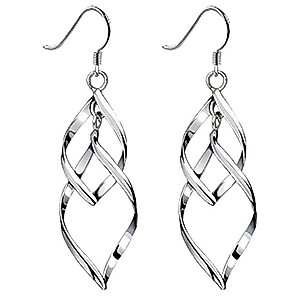 Sterling Silver Earrings dangle Hoops Elegant rotating Earring for Womens (Silver)